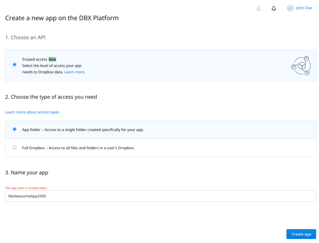 How To create a DropBox App Key - Zero Codes Docs